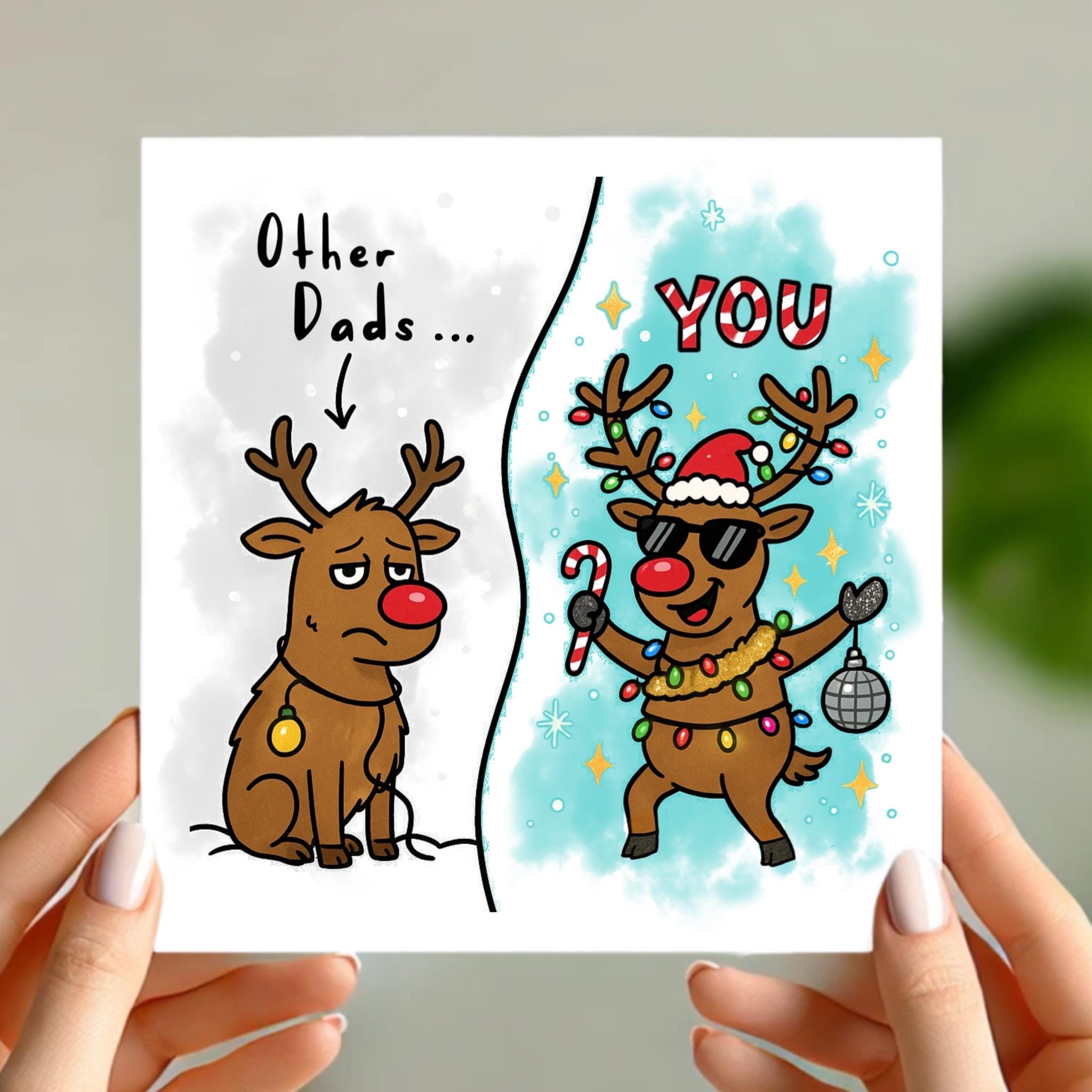Funny Christmas Card for Dads – Reindeer Dads Card, Cute Christmas Card ...