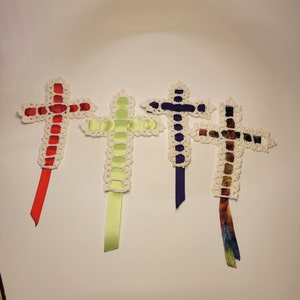 Crochet Cross Bookmark With Ribbon - Etsy