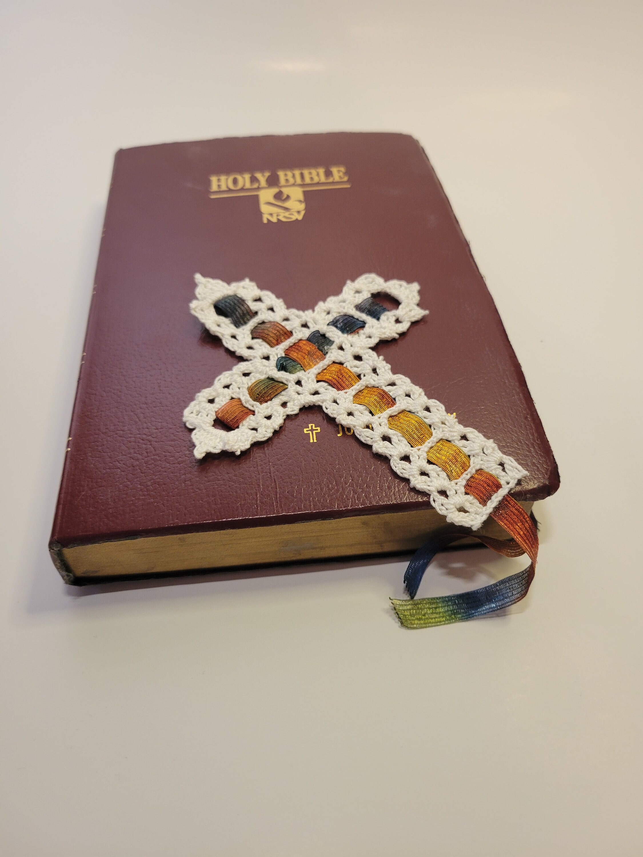 Crochet Cross Bookmark With Ribbon - Etsy