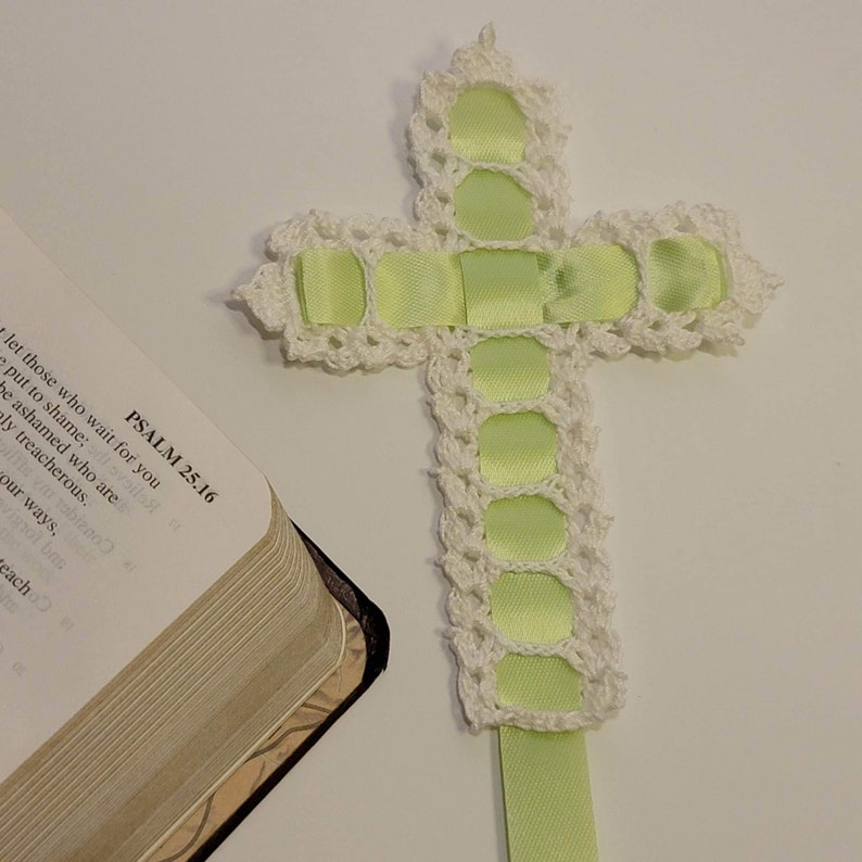 Crochet Cross Bookmark With Ribbon - Etsy