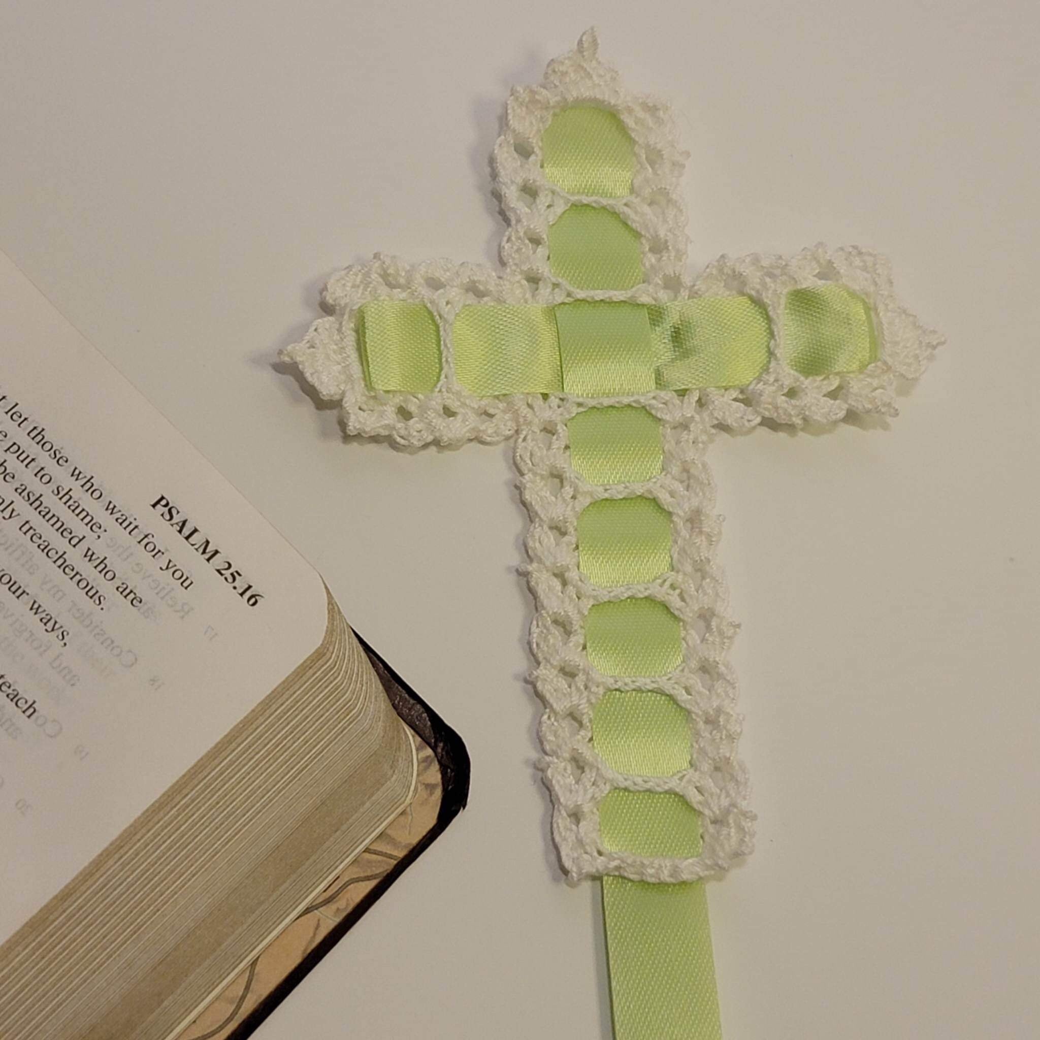 Crochet Cross Bookmark With Ribbon - Etsy