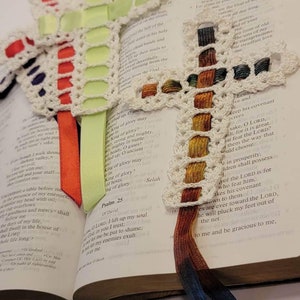 Crochet Cross Bookmark With Ribbon - Etsy
