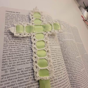 Crochet Cross Bookmark With Ribbon - Etsy