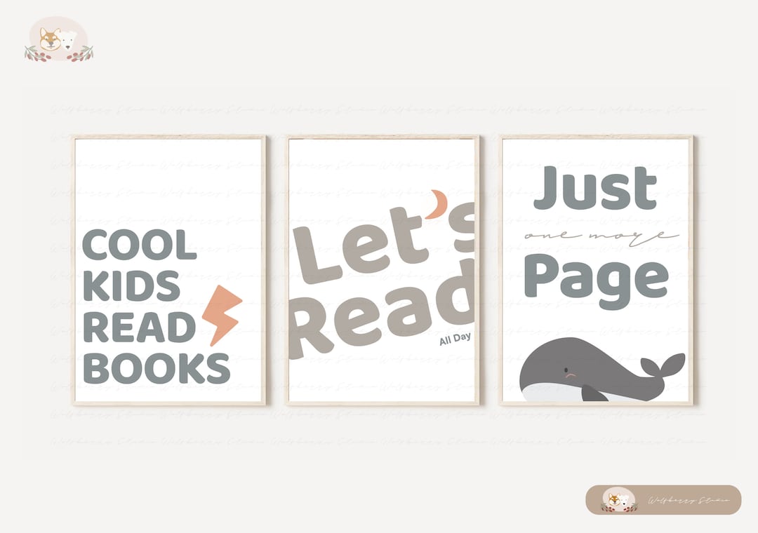 Reading Corner Poster Set Lets Read Poster Cool Kids Read Books Room ...