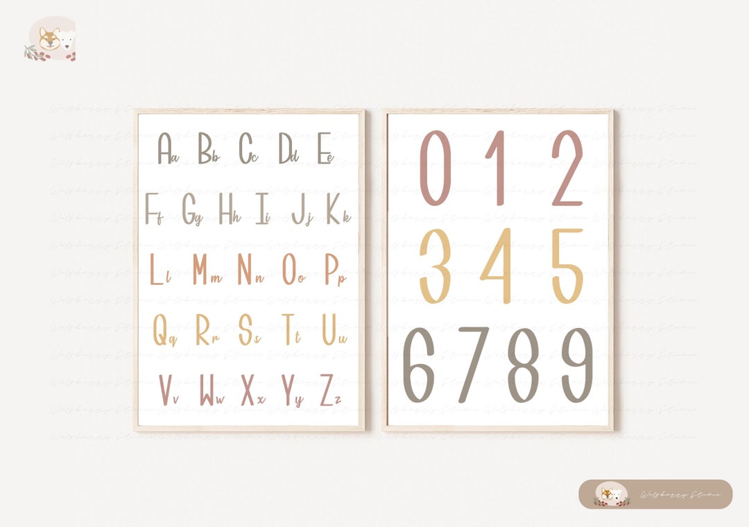 Neutral Alphabet and Numbers Set of 2 Learning Posters Abc's and ...