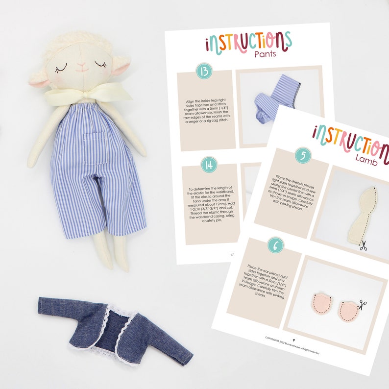 PDF Sewing Pattern - Lamb Doll With Pants and Jacket, Instant Download ...