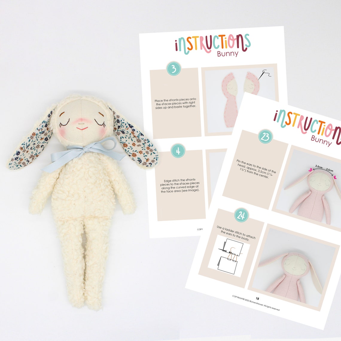PDF Sewing Pattern Cuddly Plush Bunny Doll Instant Download | Etsy