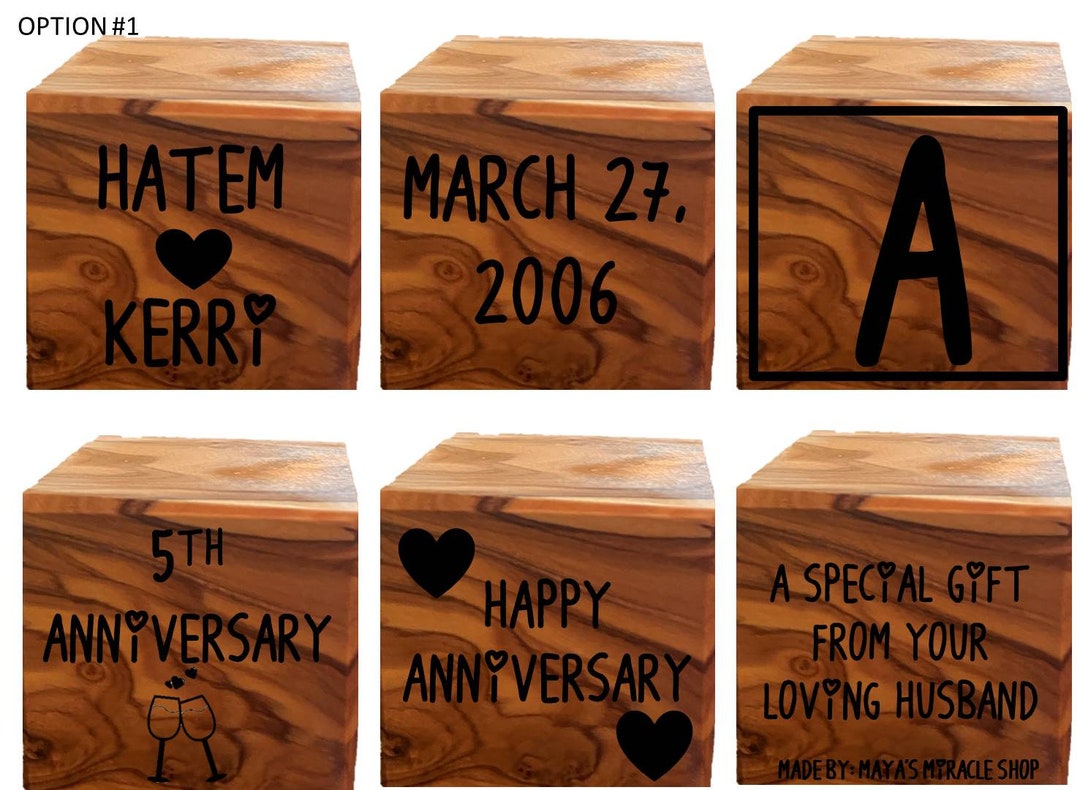 Olive Wood Personalized Engraved Wedding Anniversary Block 5th ...