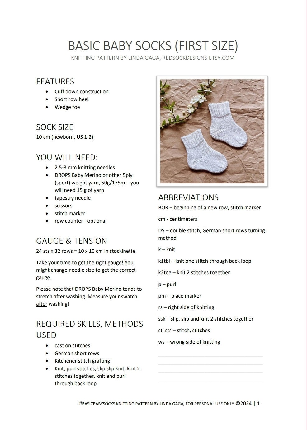 Basic Baby Socks, First Size PDF Knitting Pattern for Crib Socks Knit ...
