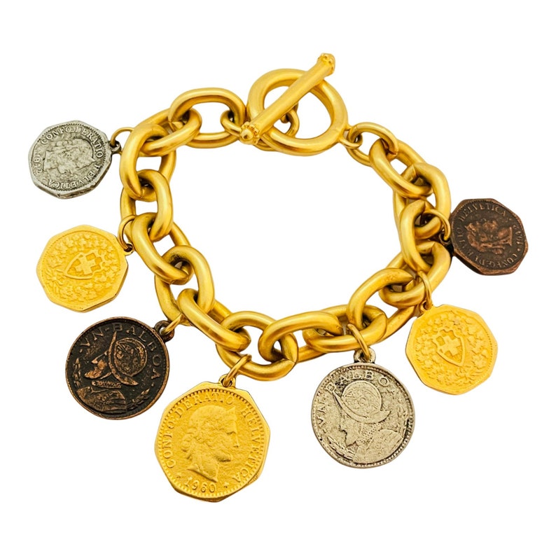 Vintage Gold Chain Coin Charm Designer Runway Bracelet - Etsy