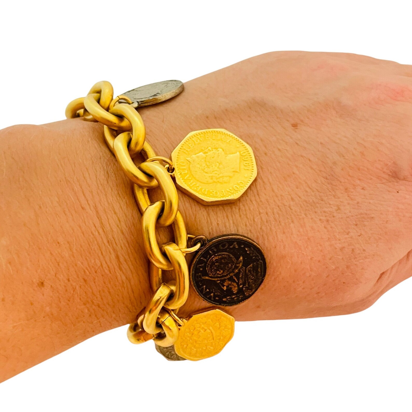 Vintage Gold Chain Coin Charm Designer Runway Bracelet - Etsy