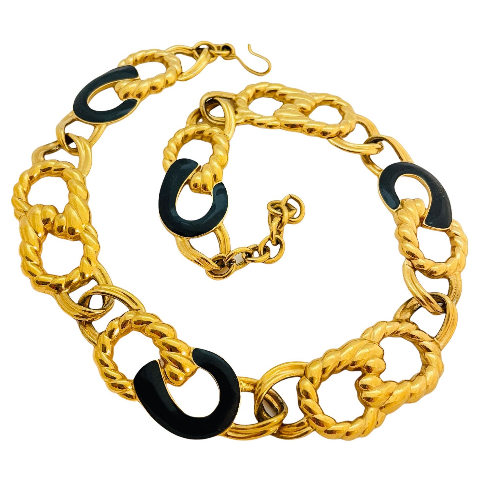 Vintage MONET Gold Blue Enamel Chain Link Designer Runway Necklace - Etsy