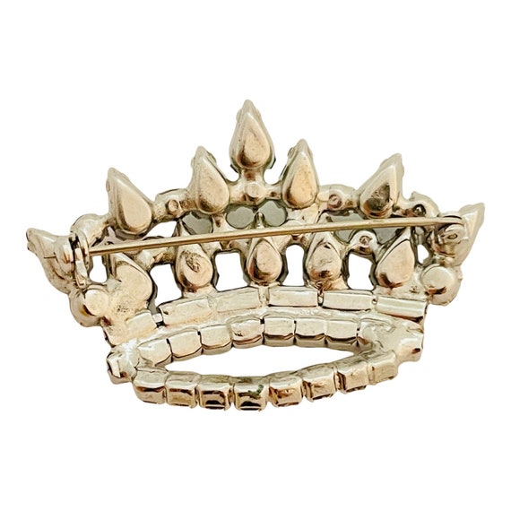 Vintage silver crown rhinestone designer runway brooch - Gem