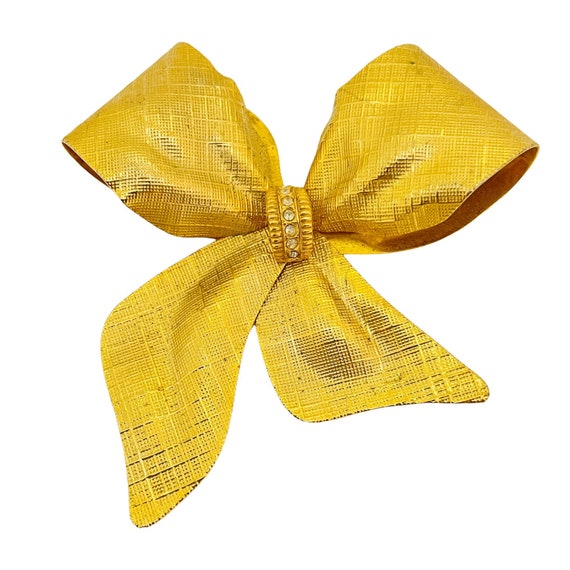 Vintage huge textured gold rhinestone bow designer ru… - Gem