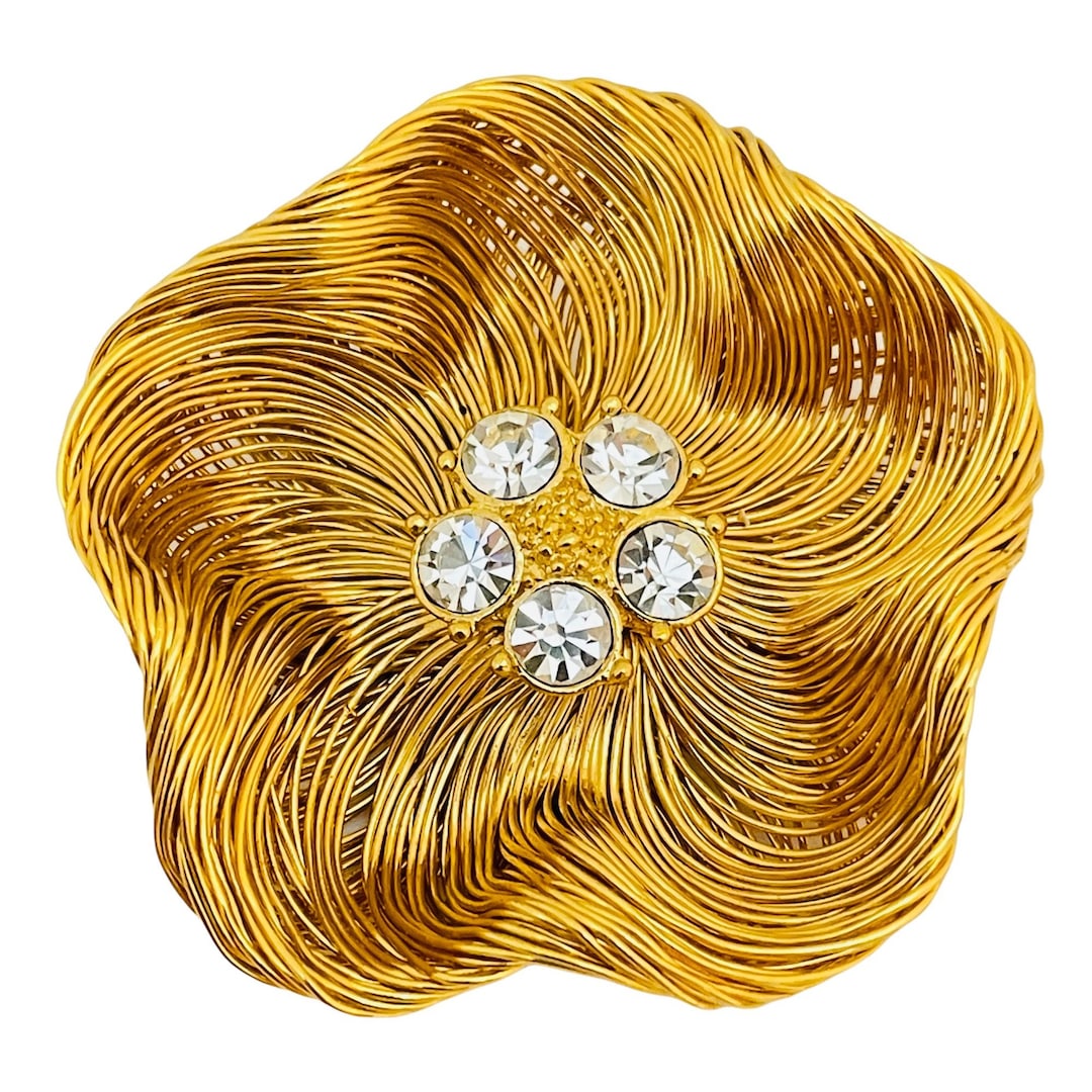 Vintage MONET Gold Rhinestone Flower Designer Runway Brooch - Etsy