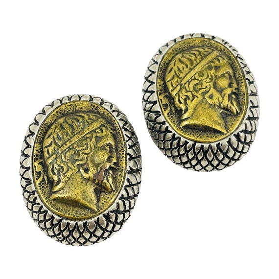 Vintage huge bronze coin silver textured designer run… - Gem