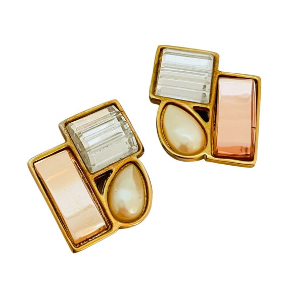 Vintage CAROLEE gold pearl glass designer runway clip… - Gem