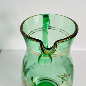Vintage Green Glass Jug, Etched Glass Cocktails, Juice, Lemonade, Water ...