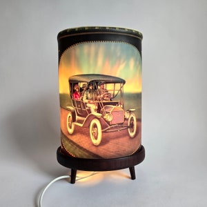 Vintage Mid Century Modern Motion Table Lamp With Scenes of Retro Cars ...