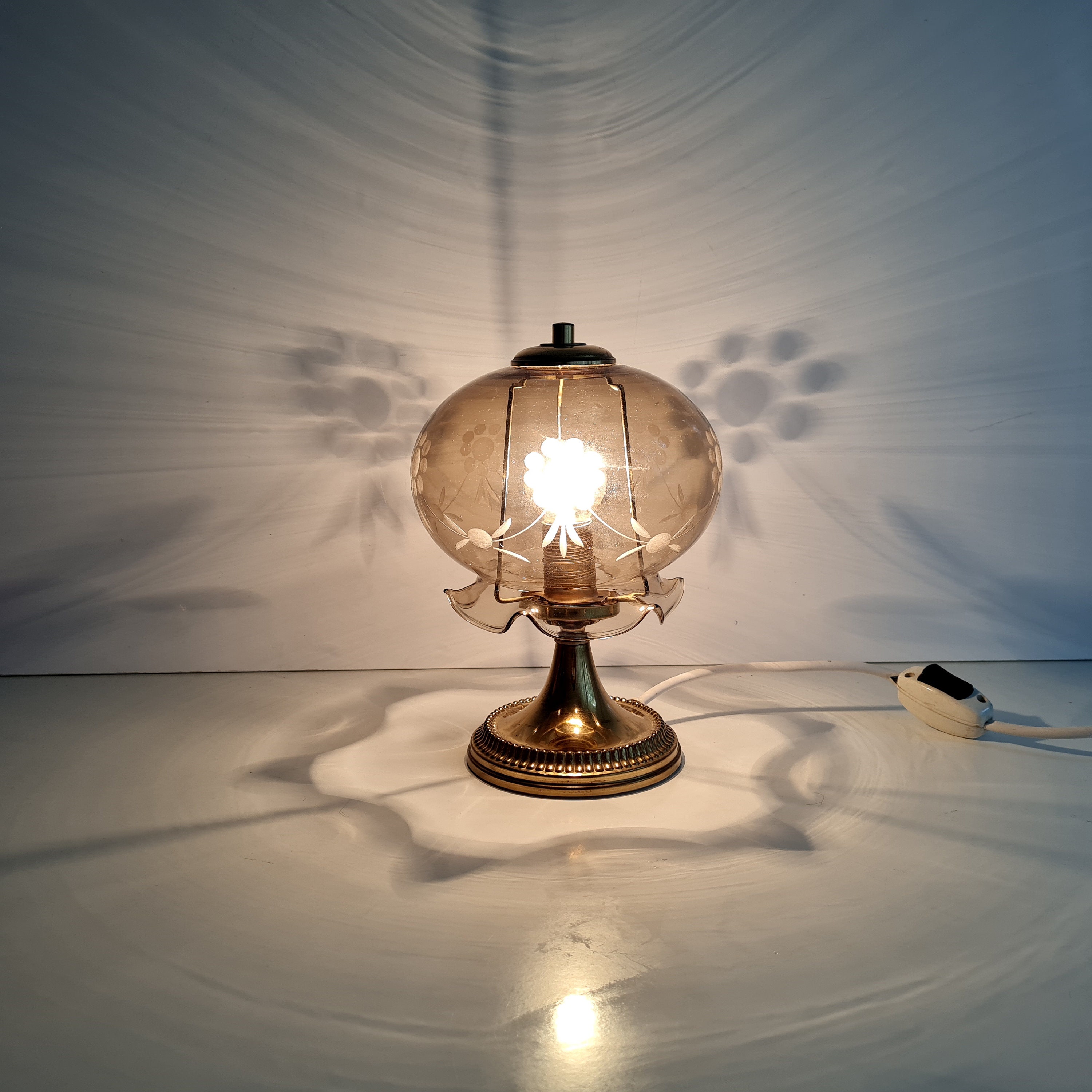 Vintage Mid Century Modern Brass Table Lamp With Smoky Glass 80s - Etsy