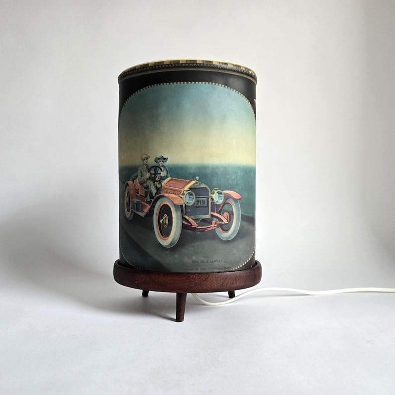 Vintage Mid Century Modern Motion Table Lamp With Scenes of Retro Cars ...