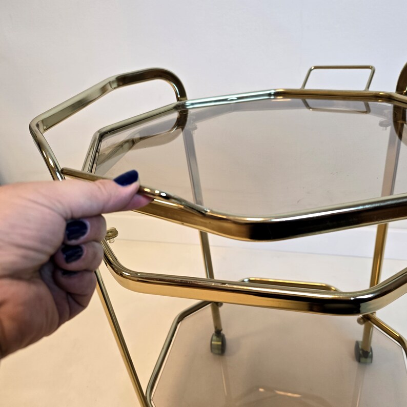 Vintage Brass Trolley Table With Two Octagonal Smoky Glass Including ...