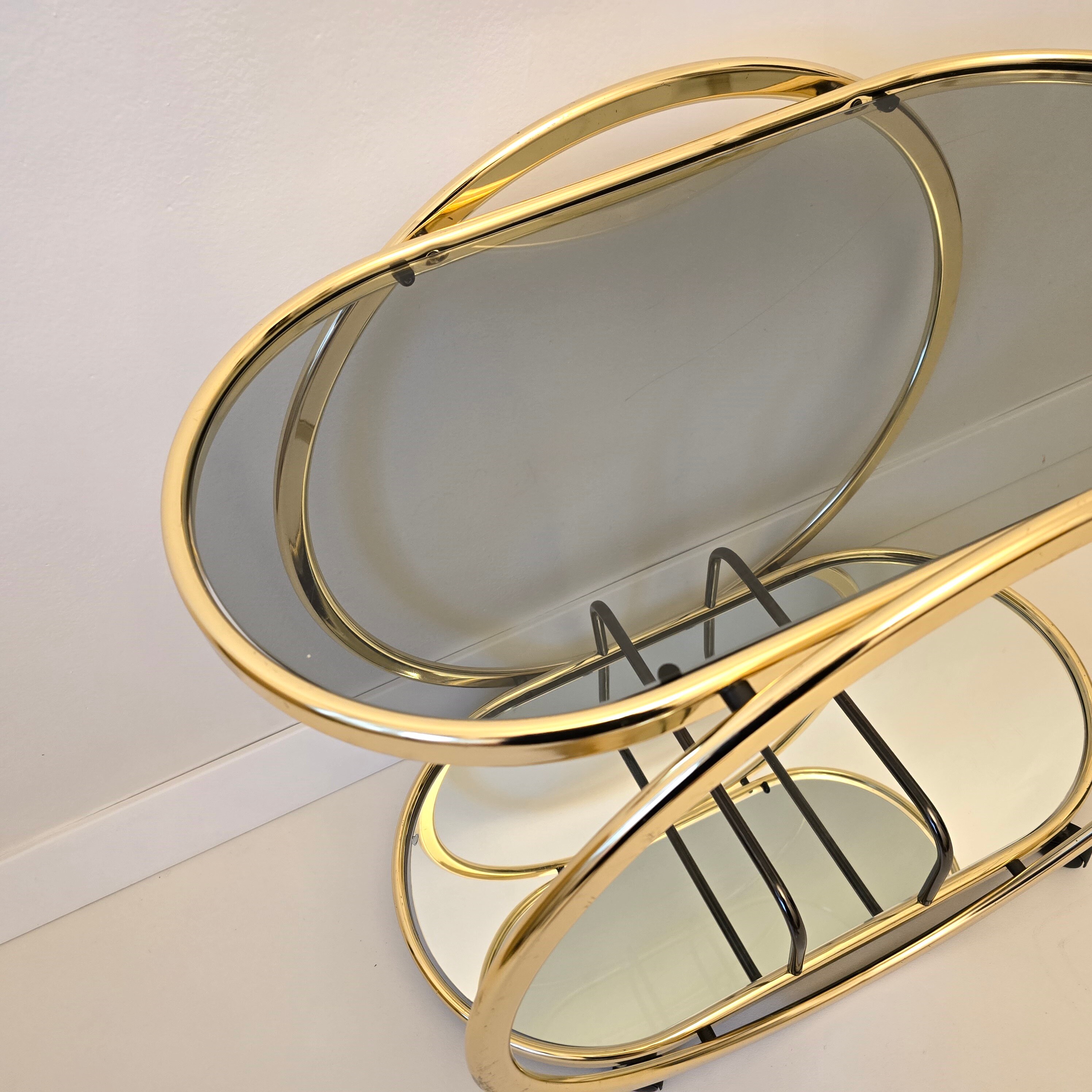 Vintage Hollywood Regency Amazing Big Brass Trolley Bar Cart With ...