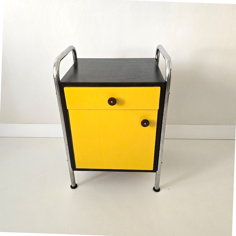 Vintage Bauhaus Night Cabinet With Black and Yellow Drawer After ...