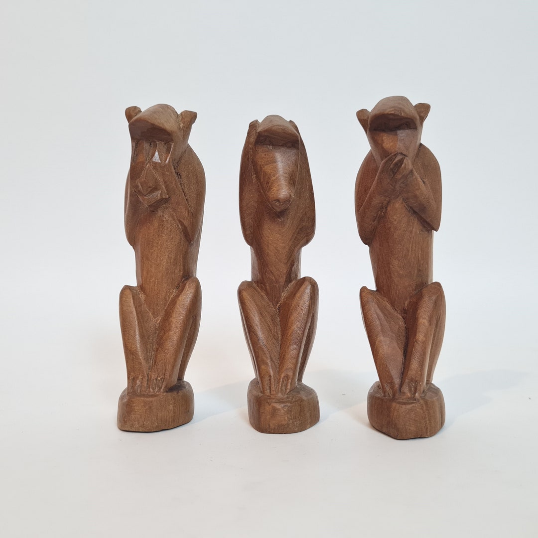 Vintage Wooden Three Wise Monkeys Figurine Set - Etsy