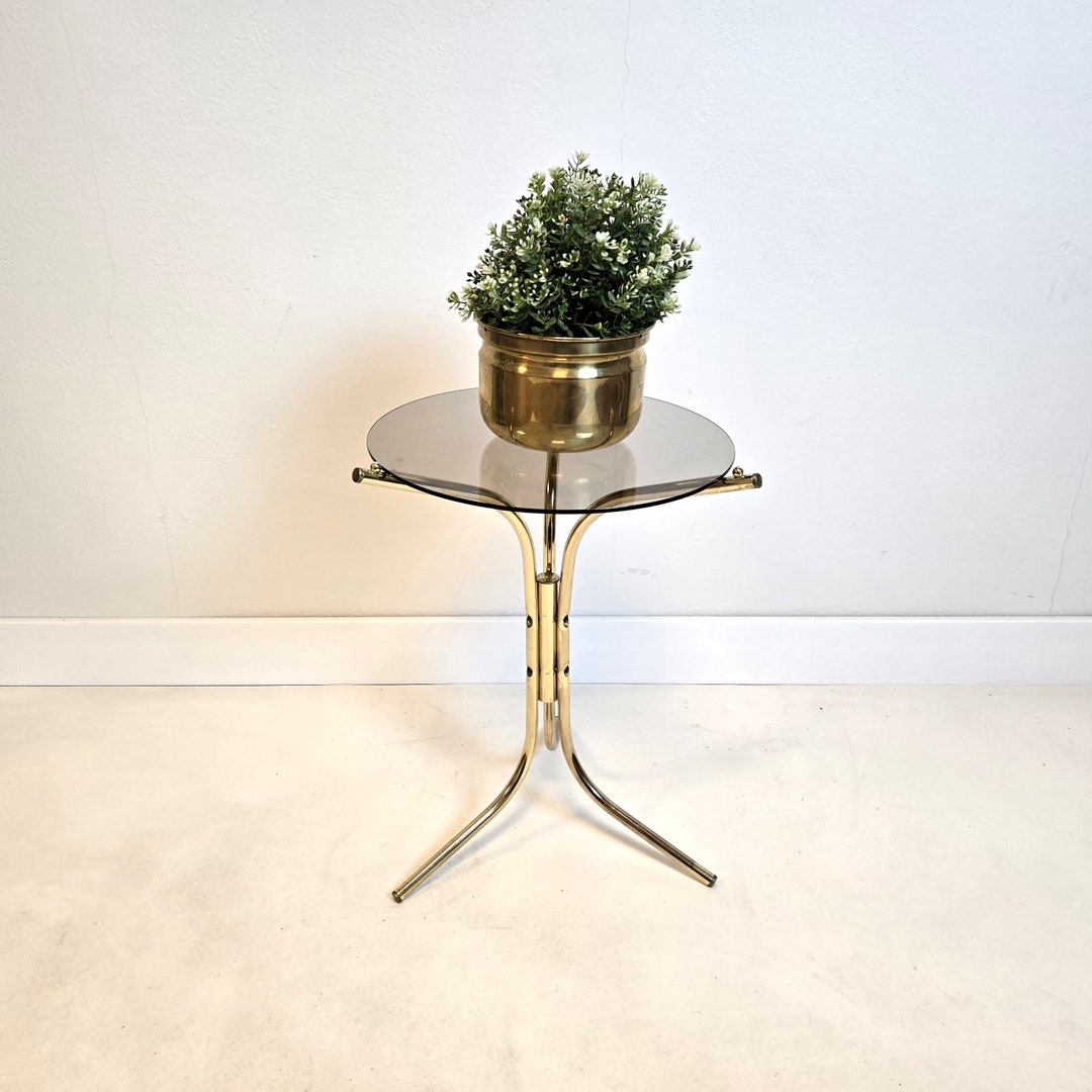 Vintage Mid Century Modern Small Table With Smoked Glass - Etsy