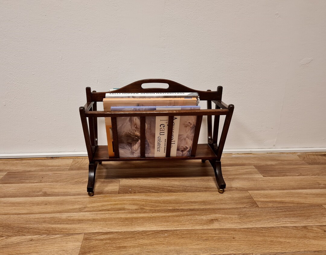 Vintage Mid Century Modern Magazine Rack With Brass Legs - Etsy