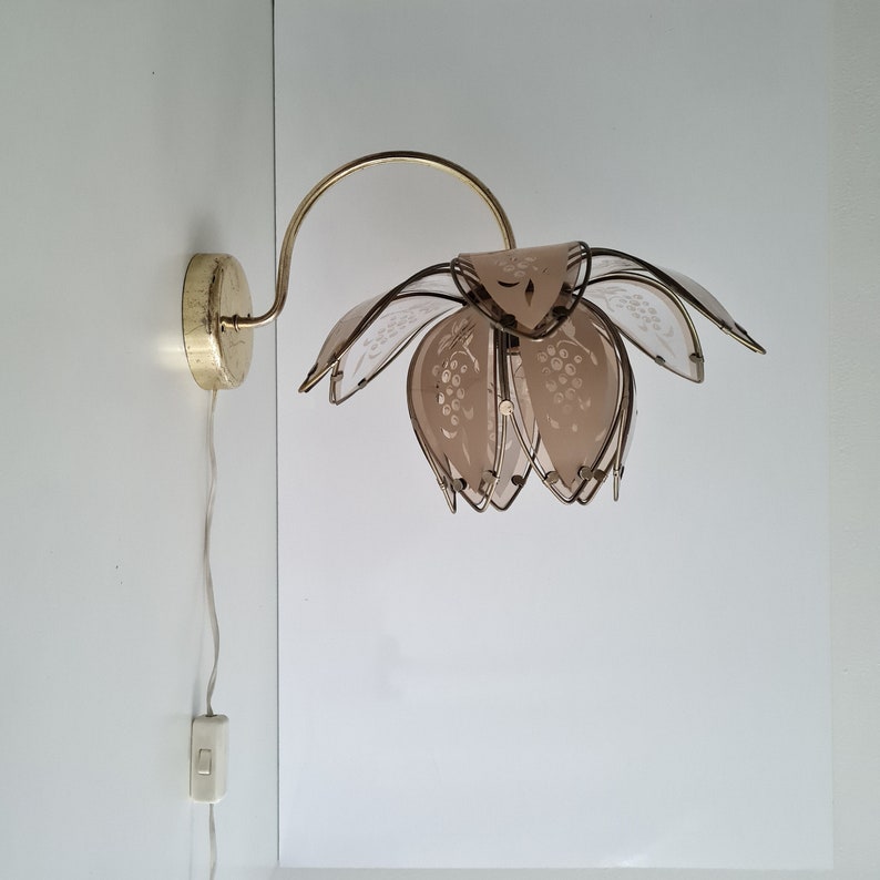 Vintage Hollywood Regency Wall Glass Floral Lamp Anthony California ...