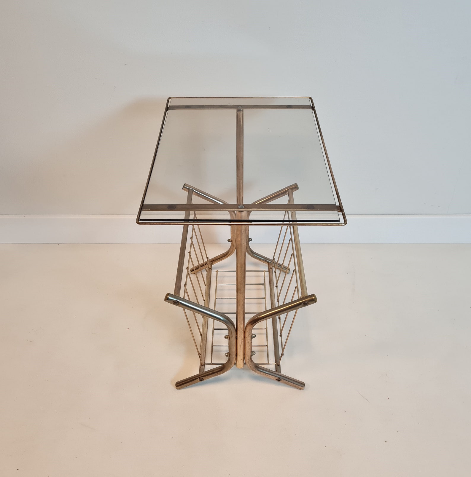 Vintage Mid Century Modern Brass and Glass Table With Basket for ...