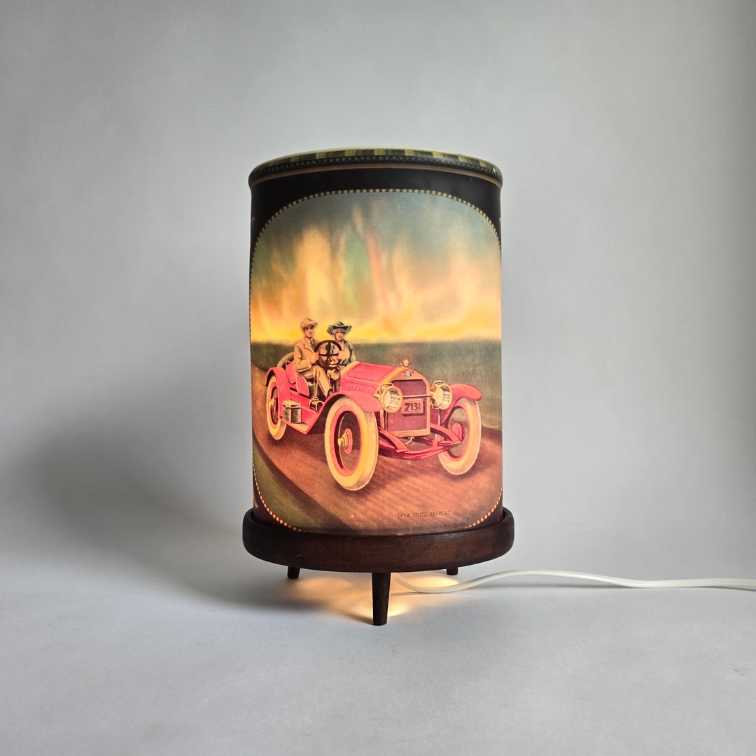 Vintage Mid Century Modern Motion Table Lamp With Scenes of Retro Cars ...