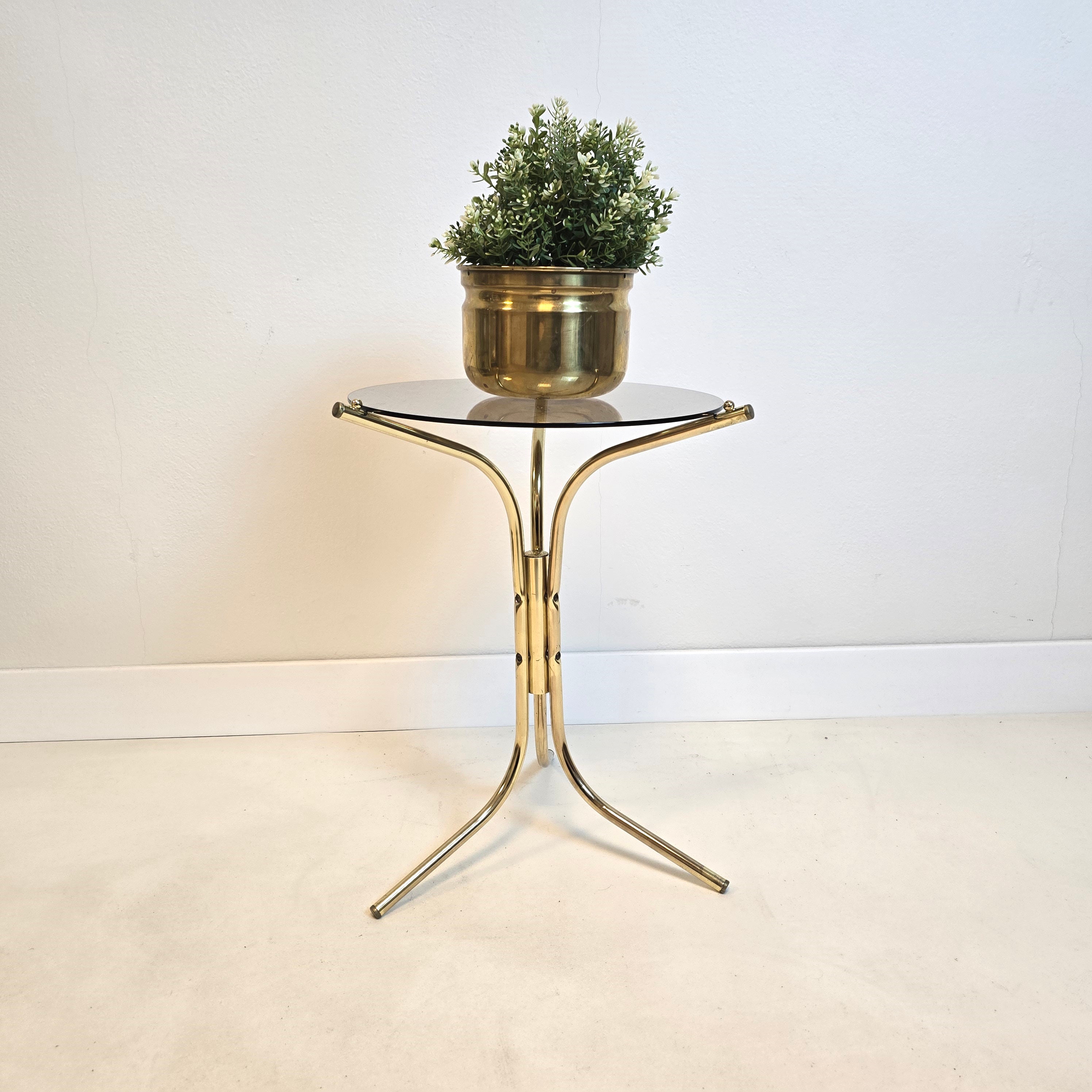 Vintage Mid Century Modern Small Table With Smoked Glass - Etsy