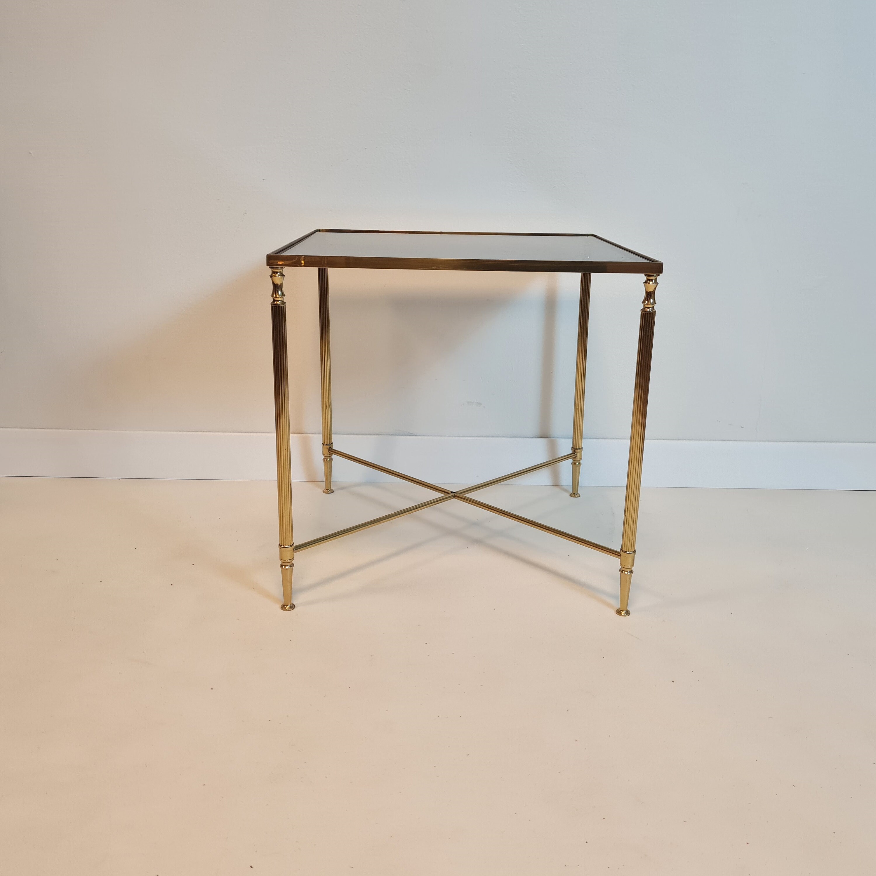 Vintage Hollywood Regency Table Gold Brass and Gray Glass MCM - Etsy