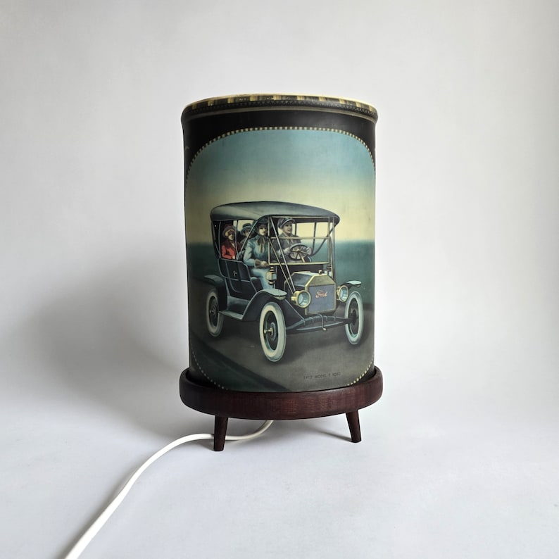Vintage Mid Century Modern Motion Table Lamp With Scenes of Retro Cars ...