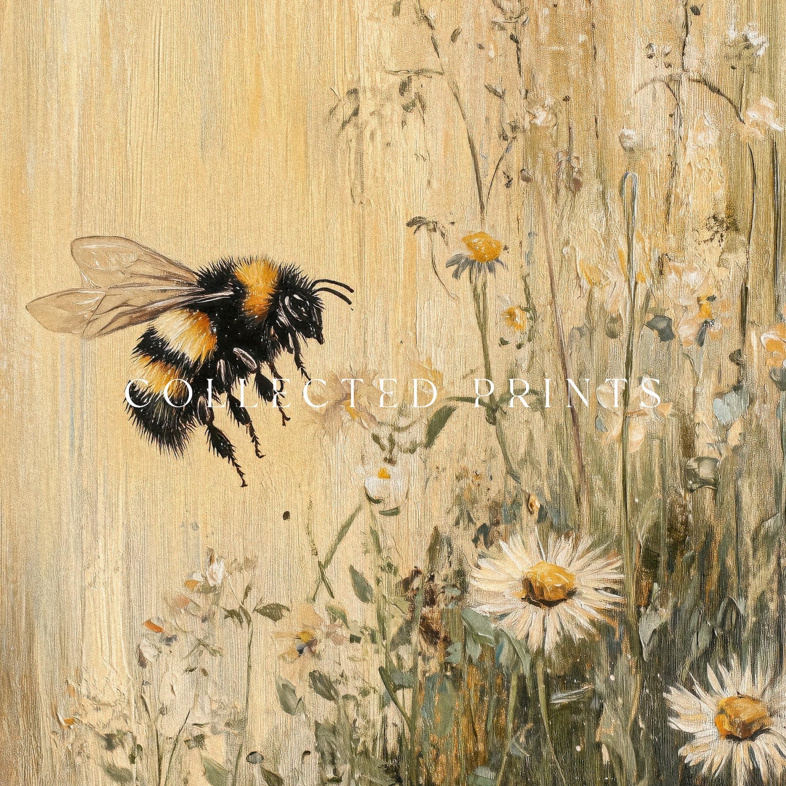 Vintage Bumblebee Print: Cottagecore Floral Wall Art, Rustic Botanical ...