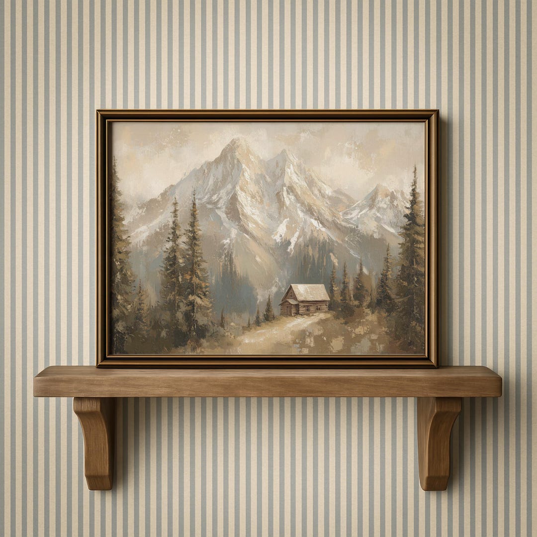 Rustic Mountain Landscape Print: Vintage Cabin Wall Art, Downloadable ...