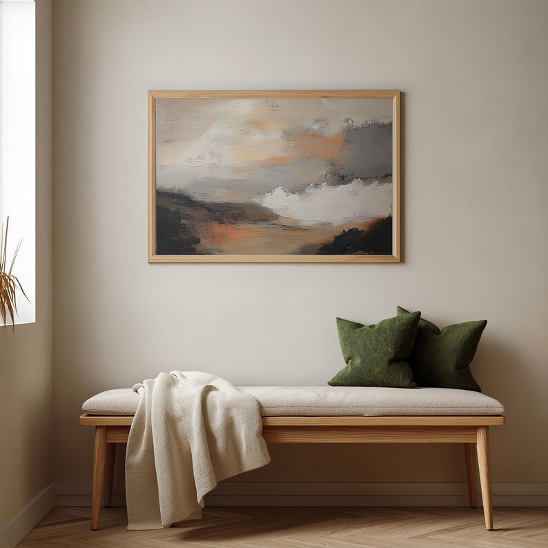 Abstract Sunset Landscape Print: Moody Fall Wall Art, Neutral Country ...