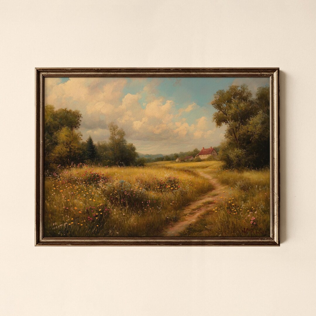 Vintage Countryside Landscape Print, Wildflower Field (digital Download ...