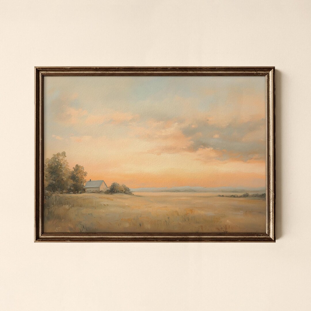 Vintage Living Room Rural Landscape Print, Neutral Wall Art ...