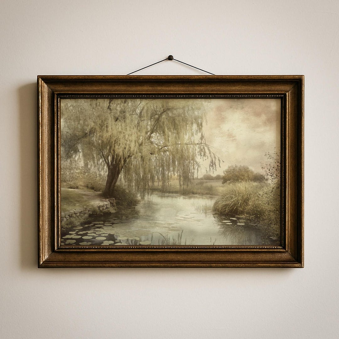 Vintage Willow Tree Print: Pastoral Landscape Wall Art, Rustic Country ...
