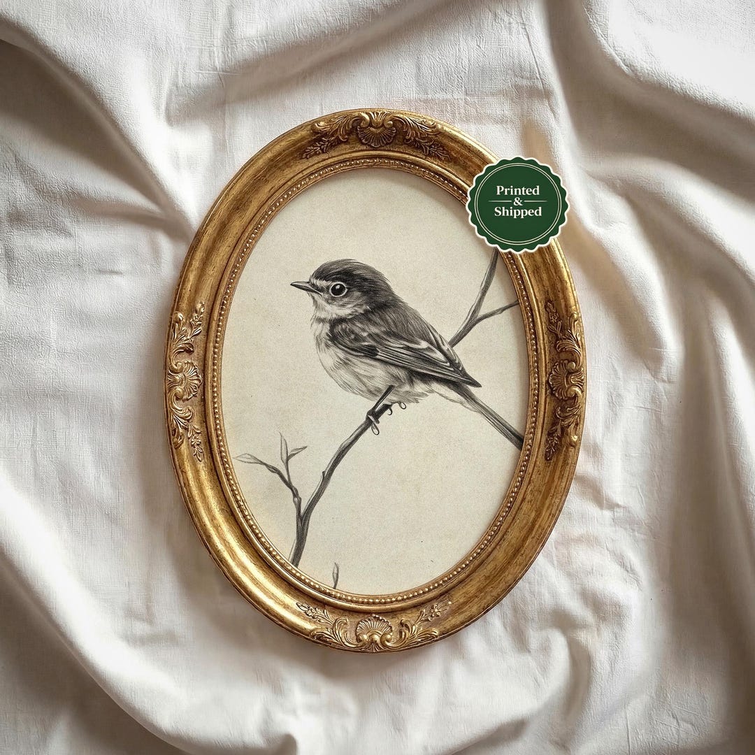 Vintage Bird Sketch Print: Minimalist Spring Line Drawing, Rustic ...