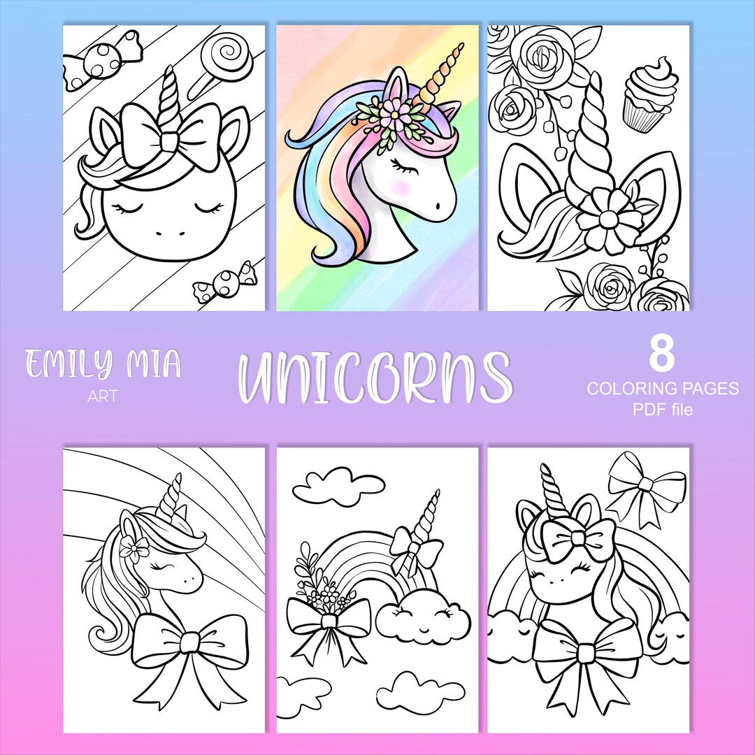 8 Unicorn Digital Coloring Pages | PDF PNG Coloring Book | Instant ...