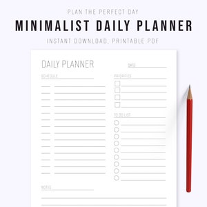 Minimalist Daily Planner Printable, Daily to Do List, Daily Schedule ...