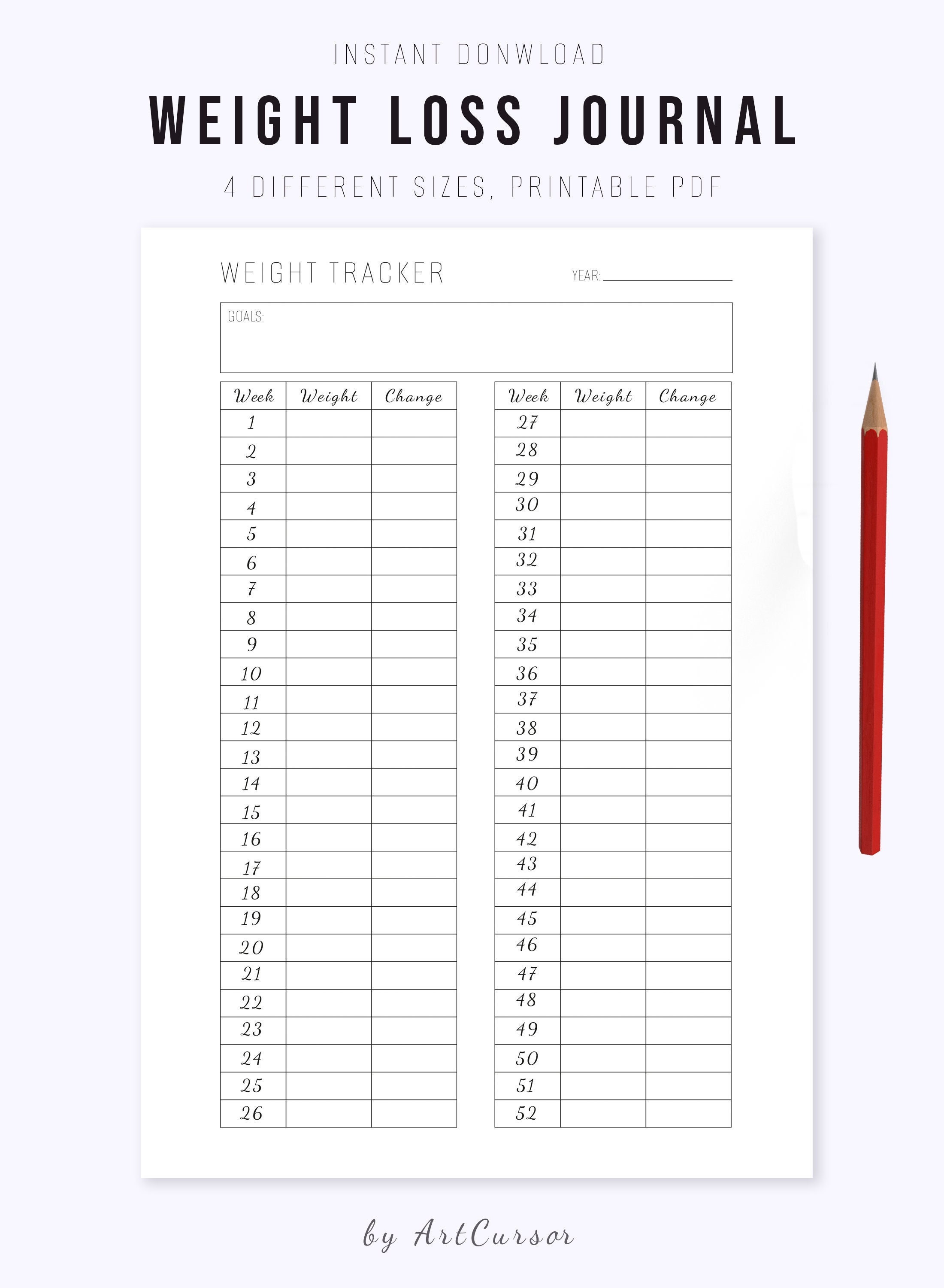 Weight Loss Journal Printable, Printable Weight Tracker, Weight Loss ...