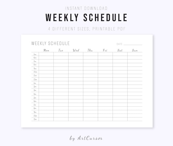 Weekly Schedule Weekly Planner Printable A5/A4/A3/US Letter - Etsy