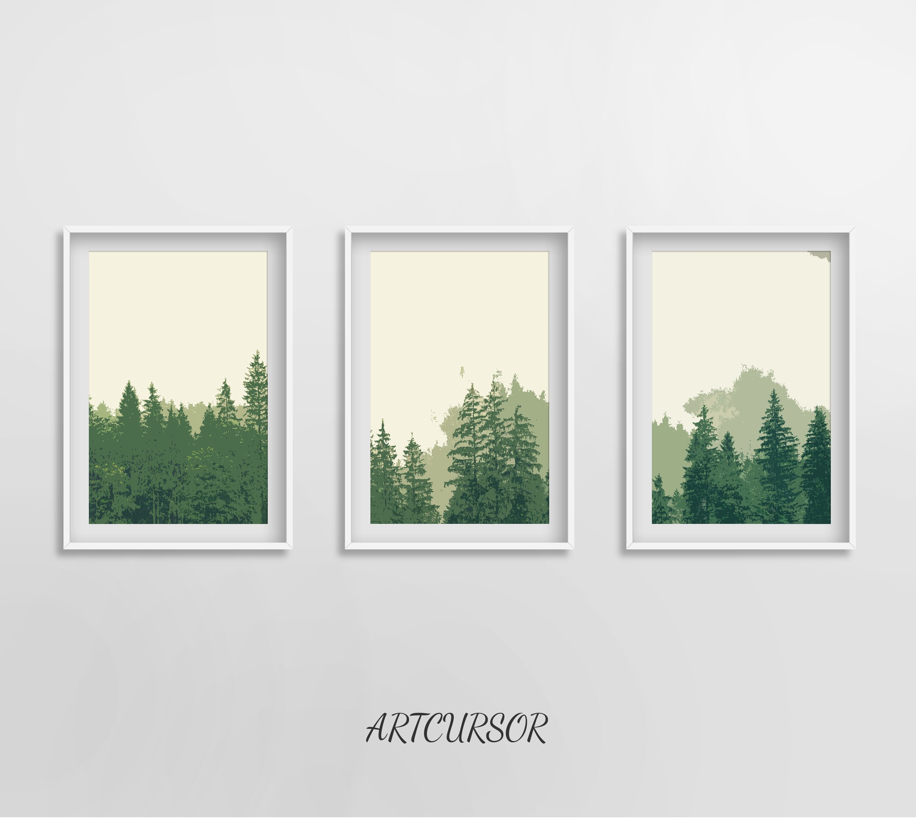3 Piece Forest Wall Art Printable Green Forest Decor Set of - Etsy