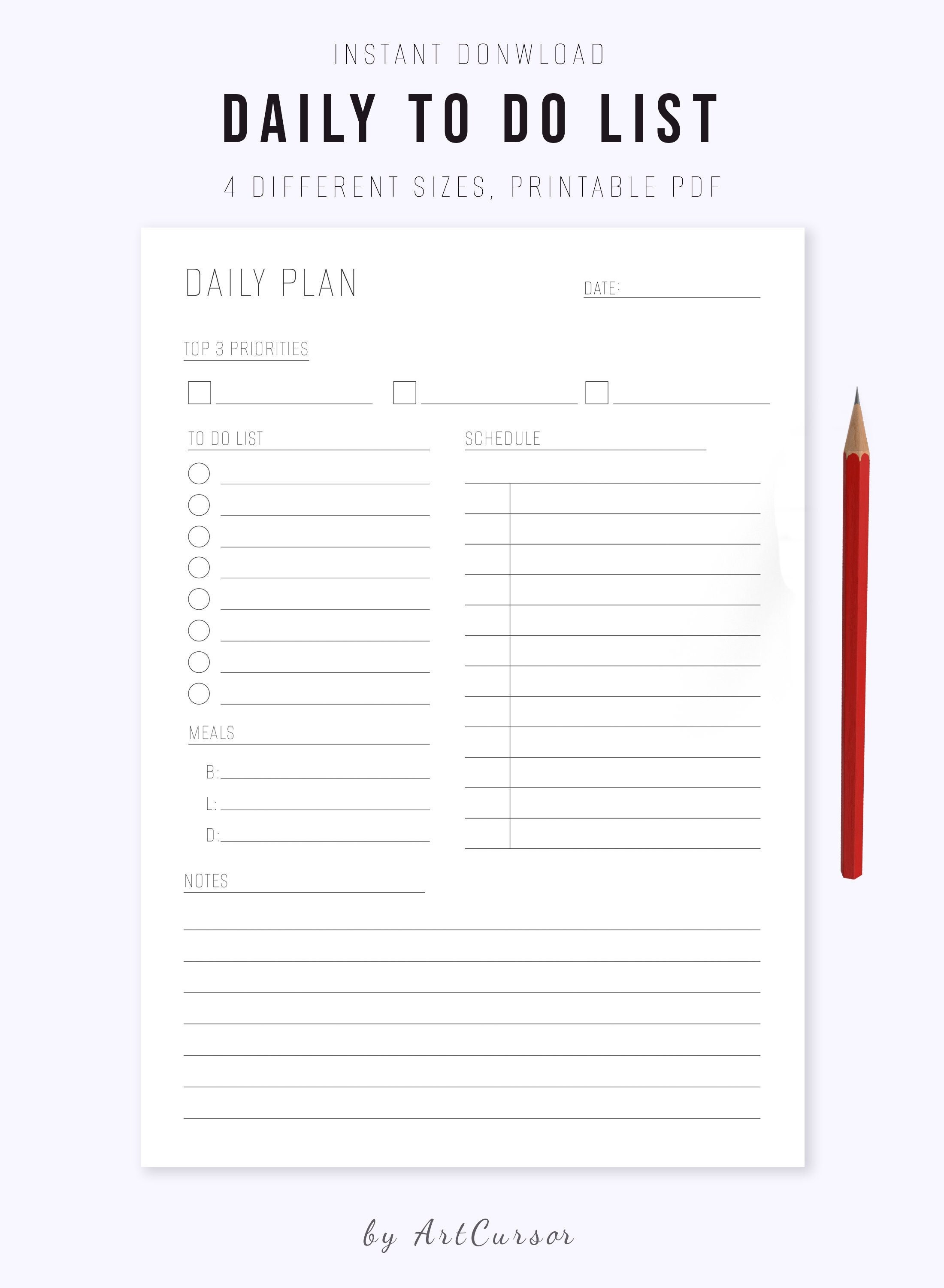 Daily to Do List Printable, Minimal Daily Planner, Daily Task List ...